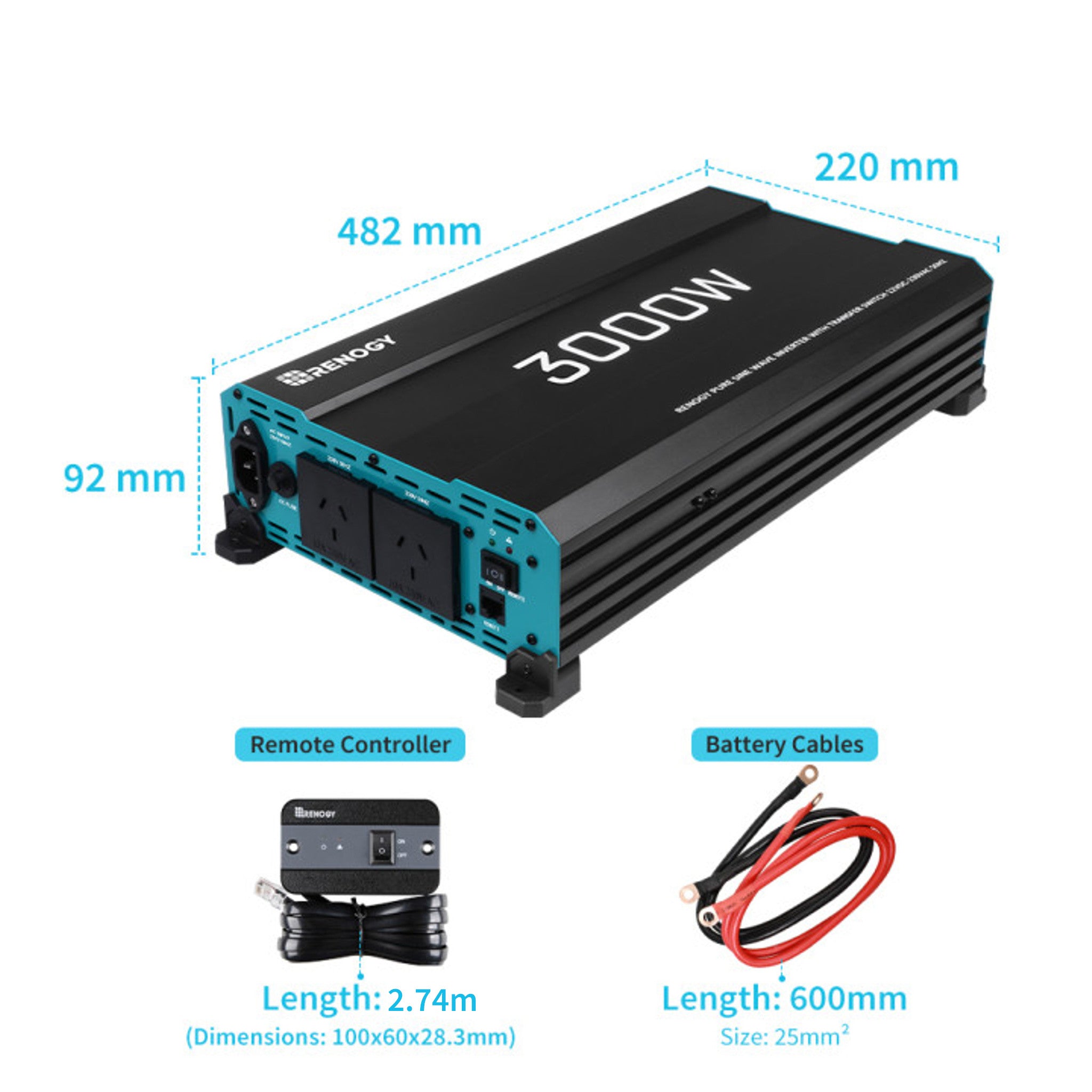 Inverter | Renogy | 3000W 12V to 230V Pure Sine Wave Inverter (with UP ...